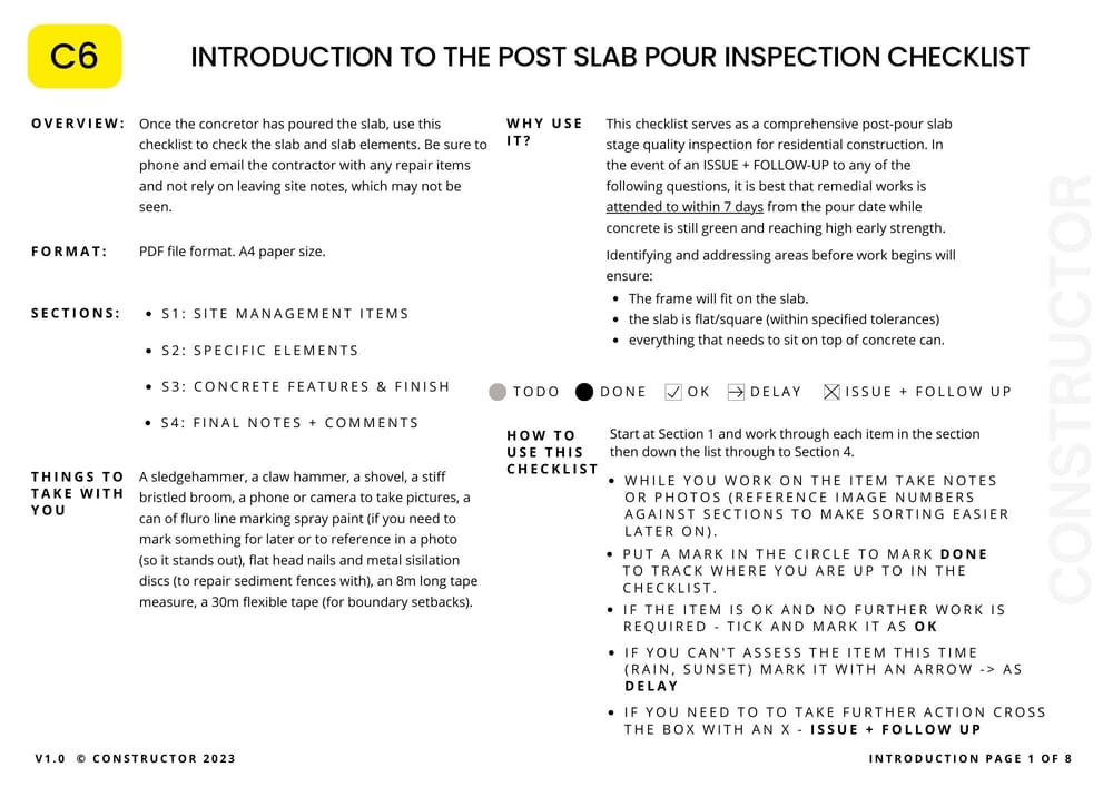 C6 Concrete Slab Inspection Checklist for Homeowners